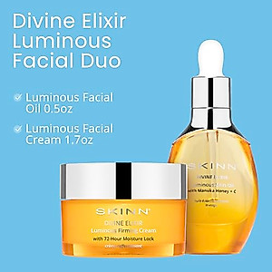 SKINN Luminous Facial Oil and Face Firming Cream Set - Anti-Aging Skin Care Duo to Reduce Fine Lines, Wrinkles & Strengthen Skins Barrier with Vitamin C & Manuka Honey