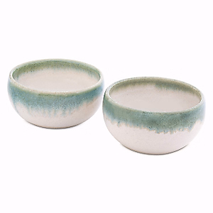 Artisan Mezcal Clay Cups | Handcrafted Copitas | The Proper Traditional Vessel for Mezcal and Tequila and other Agave Spirits| Made in the USA | Set of 2 (White with Green Rim)