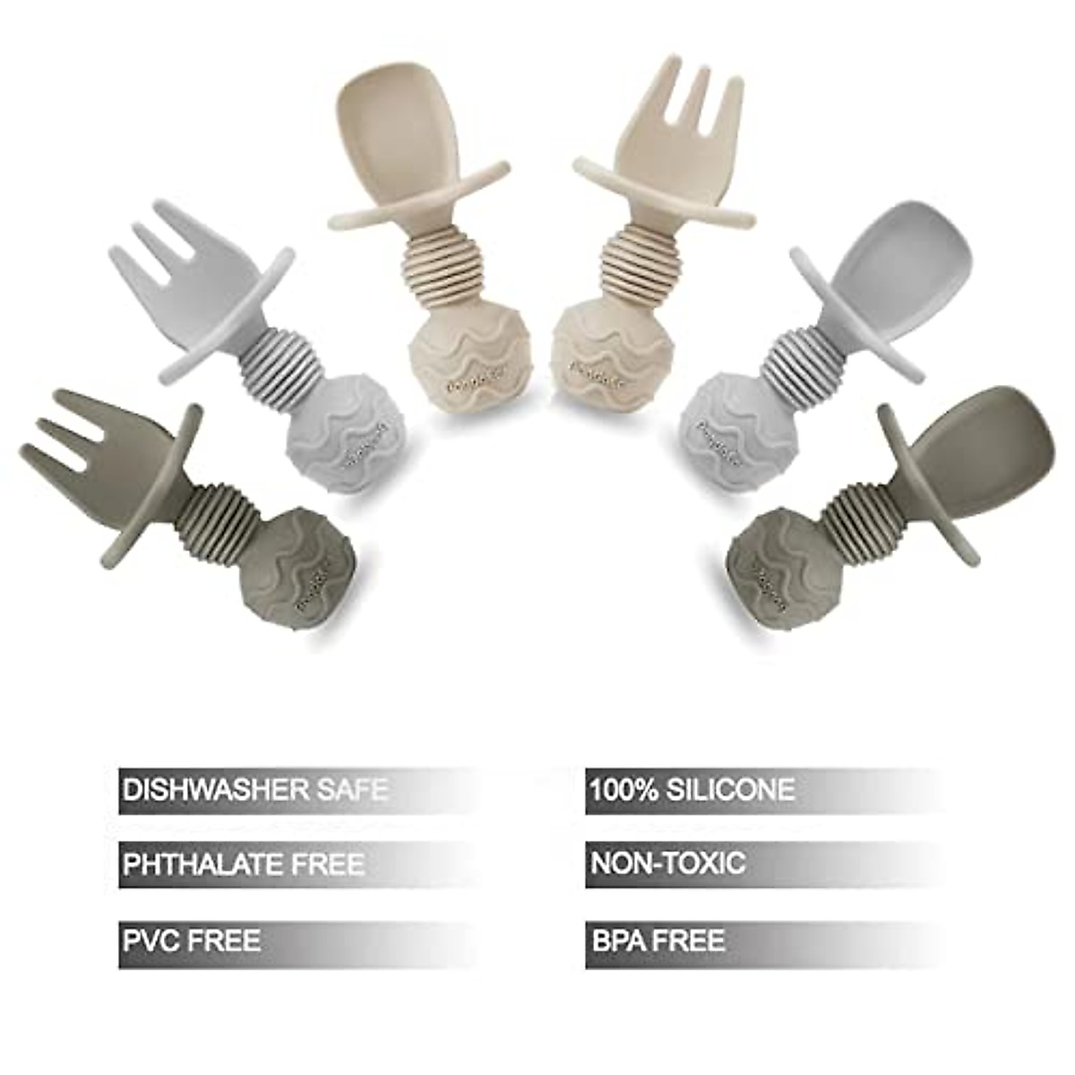 PandaEar 6 Pack Silicone Baby Spoons and Fork Feeding Set- Anti-Choke First Self Feeding Utensils for Baby Led Weaning Ages 3 Months