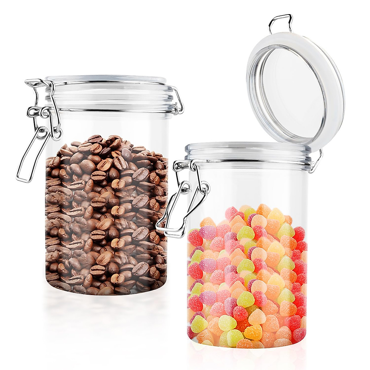 glasstore 2 Pcs 25 Oz/750ml Plastic Sealed Jar Empty Clear Food Storage Container Bottles With Locking Clamp For Sugar Coffee Nuts Spices Cookie And More