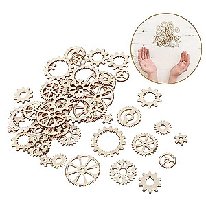 Gadpiparty 50pcs Gear Cutouts Nativity Craft Mini Jigsaw Unfinished Wood Gear Mini Gear Cut Outs Brain Teaser Puzzles Gear Ornaments Unfinished Wood Cutouts Child Wood Trim Wooden Blank