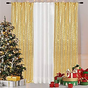 SquarePie Sequin Curtain 2 Panels 2FT x 8FT Gold Backdrop for Wedding Party Christmas