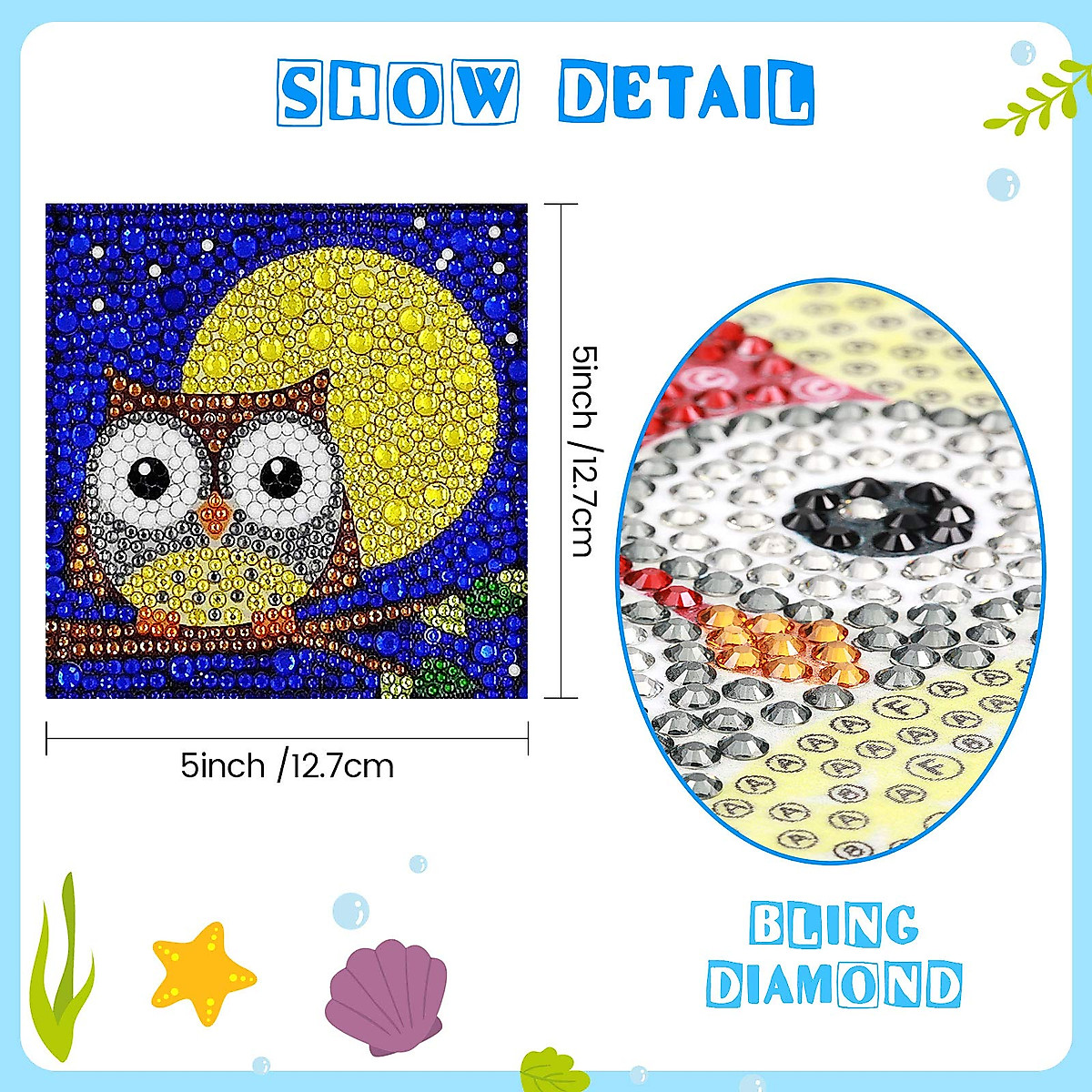4 Packs 5d Painting Kit for Kids Diamond Painting Drill Painting by Number Kits Kids Diamond Arts Crafts for Home Wall Decor (Turtle Panda Whale Owl)
