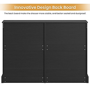 EPHEX 8 Drawers Bedroom Dresser, Modern Large Double Dressers for Bedroom, Black Storage Organizer Chest of Drawers for Living Room, Entryway, Dimensions 51.6''L x 15.7''D x 37.7''H