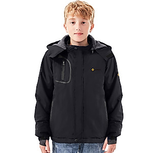 GEMYSE Boy's Waterproof Ski Snow Jacket Fleece Windproof Winter Jacket with Hood (Black,8)