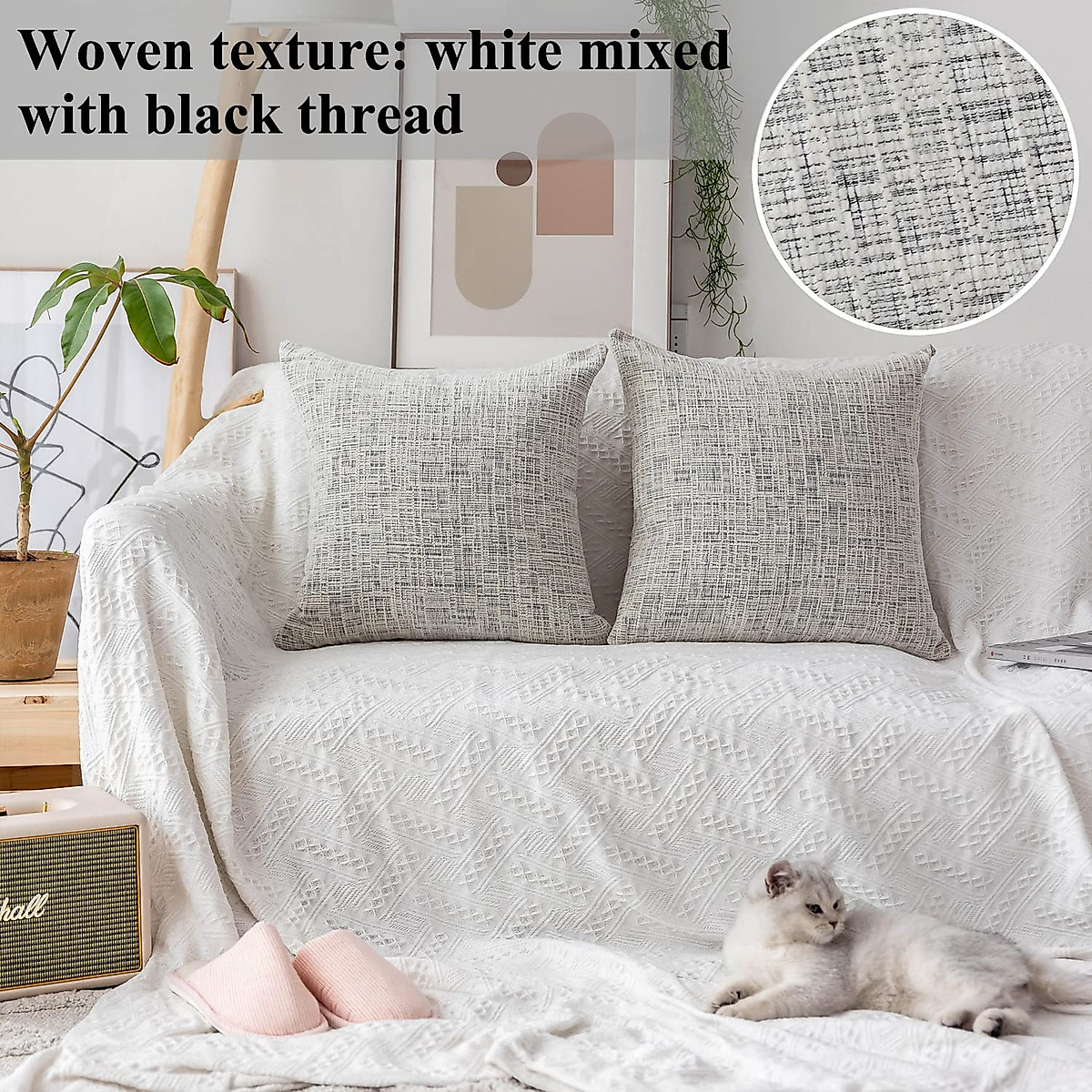 Home Brilliant Decorative Accent Pillow Covers Chenille Throw Pillows for Couch Bedroom Plush Cushion Cover for Sofa, 2 Pack, 18x18 inch (45cm), Cream Mixed Black