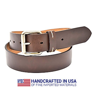 NYBC Belts for Men Vegan Leather Casual Mens Belt 38mm Width, NYBC Dover, Brown, Large