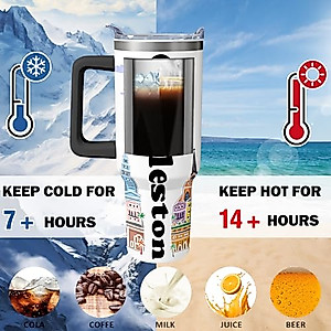 Vehcimbev City Themed Tumbler - 40oz With Hanld Stainless Steel Travel Coffee Mug with Leak Proof Lid - Hot/Cold Drinks,Perfect Charleston Souvenir Gift (Charleston)