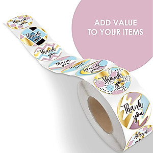 EL Nido 600pcs 1.5" Thank You Stickers / 8 Different Designs with Gold Foil / 600 Thank You Stickers Per Roll/Roll Sticker Supplies for Business Packaging (8 Design Roll Stickers, 600pcs)