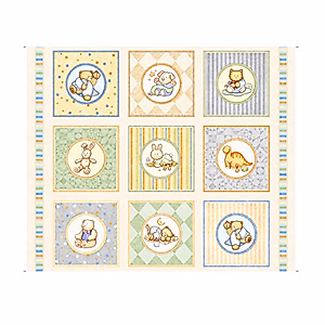 QT Fabrics Digital Lullaby Animal Patches 36" Panel Cream, Fabric