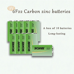 SKOANBE 6F22 Carbon zinc 9V Batteries 10 Count (Pack of 1)