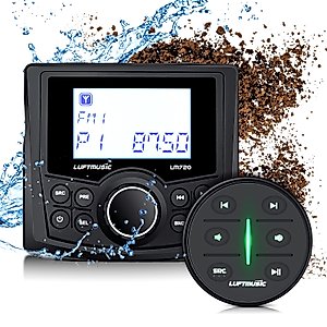Marine Bluetooth Radio - Weatherproof Marine Stereo System with Wireless Remote - Built-in 3" Dot Matrix LCD Display, Amplifier, Bluetooth, Digital Media MP3 Player, AM/FM Radio