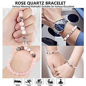 HOZEAL Rose Quartz Bracelet, Love Friendship Pink Crystal Stone Chakra Bracelet, Business Money Energy Wealth Good Luck Prosperity Feng Shui Beaded Bracelet for Men Women (B)