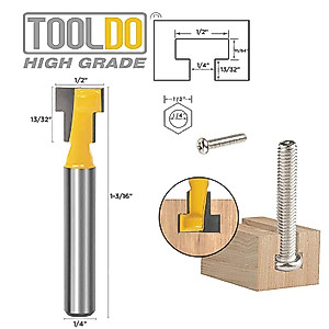 TOOLDO Keyhole Router Bit Set- 1/4 Inch Shank Router bits，5 pcs Router Bit Set 5/16&3/8 & 1/2 &5/8 &7/16 Inch Blade Diameter