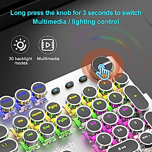 Basaltech Typewriter Style Mechanical Keyboard and Mouse Combo, Gaming Keyboard with Collapsible Wrist Rest, RGB Backlight Blue Switch Metal Penal, Round Keycaps Keyboard for PC