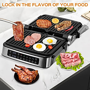 Aiwglenten Panini Press,Gourmet Sandwich Maker with Digital Control Panel, 180 Degrees Open, Suitable for Any Type or Size of Food, Detachable Drip Tray,Easy to Clean and Store