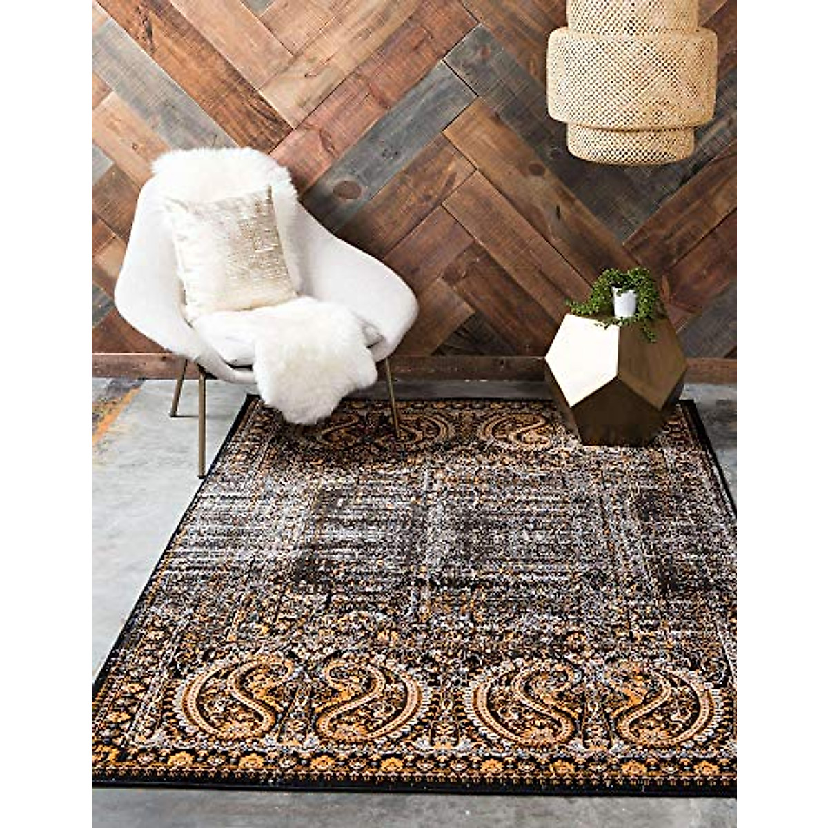 Unique Loom Imperial Collection Paisley, Distressed, Border, Vintage, Modern, Abstract Area Rug, 2 x 3 ft, Black/Orange