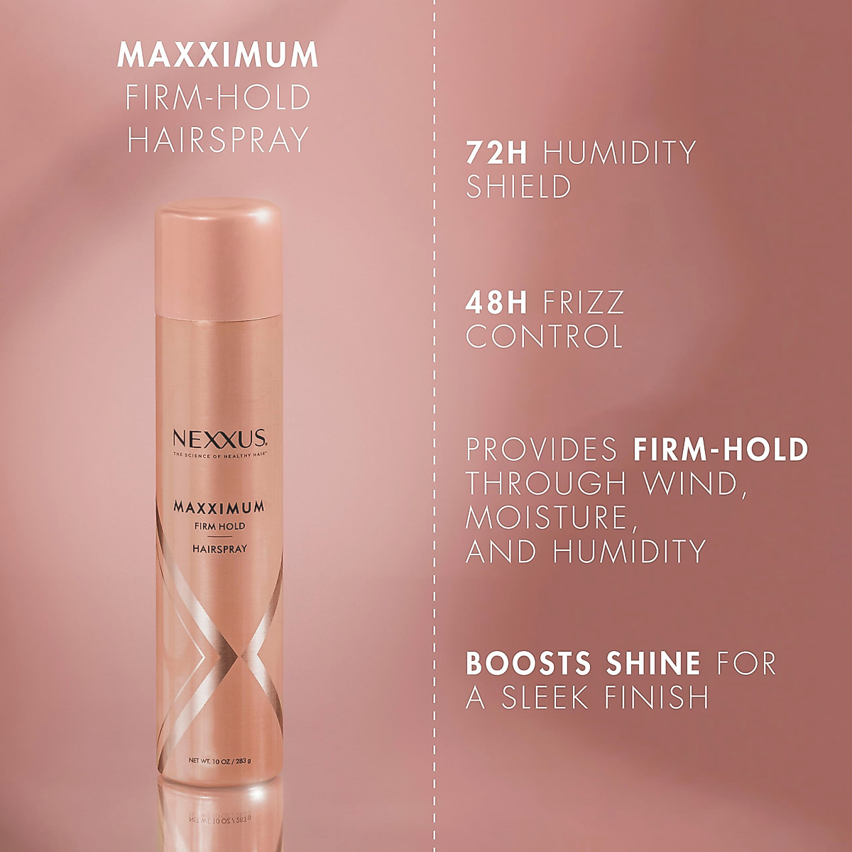 Nexxus Maximum Hold Finishing Hair Spray, for Control, Hold Hairspray for Women Hair Styling, Pink, 10 oz