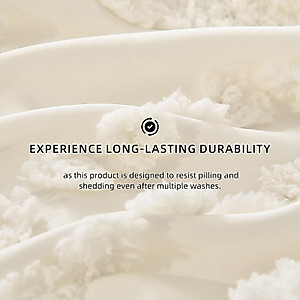 PHF Boho Duvet Cover Queen Size, Soft Tufted Duvet Cover Set for All Seasons, 3 Pieces Textured Shabby Chic Bedding Set with 2 Pillowcases, Snow White, 90" x 90"