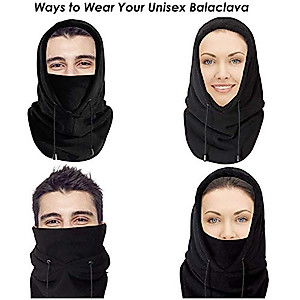 Balaclava Ski Mask for Men & Women - Heavyweight Fleece Hood - Winter Hat for Skiing Hunting Motorcycle Camping Accessories Black