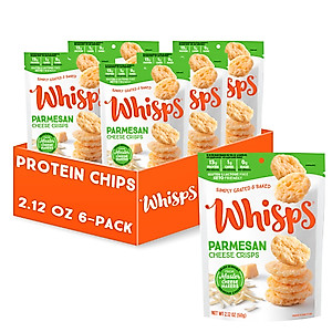 Whisps Cheese Crisps Parmesan Cheese | Protein Chips | Healthy Snacks | Protein Snacks, Gluten Free, High Protein, Low Carb Keto Food (2.12 Oz, 6 Pack)