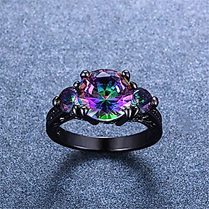 Stackable Wedding Bands Rings for Women Engagement Round Cut Zircons Women Wedding Rings Jewelry Rings for Woman Full Diamond Ladies Ring Statement Rings Jewelry Accessory Gifts (Black, 7)