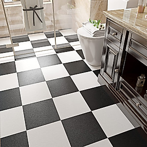 FunStick Black Peel and Stick Floor Tile for Bathroom Waterproof Vinyl Flooring Peel and Stick on Flooring Tiles Removable Sticky Tiles for Floor Kitchen Bedroom Black Laminate Flooring 12x12In 5 Pack