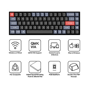 Keychron K6 Pro Wireless Custom Mechanical Keyboard, QMK/VIA Programmable Macro, Hot-Swappable Keychron K Pro Blue Switch Keyboard, 65% Layout RGB Backlit Office Keyboard for Mac Windows Linux