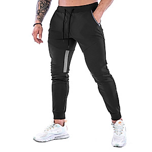 GANSANRO Mens Joggers Sweatpants Slim Fit Mens Athletic Jogger Pants, Sweatpants for Men with Zipper Pockets Black