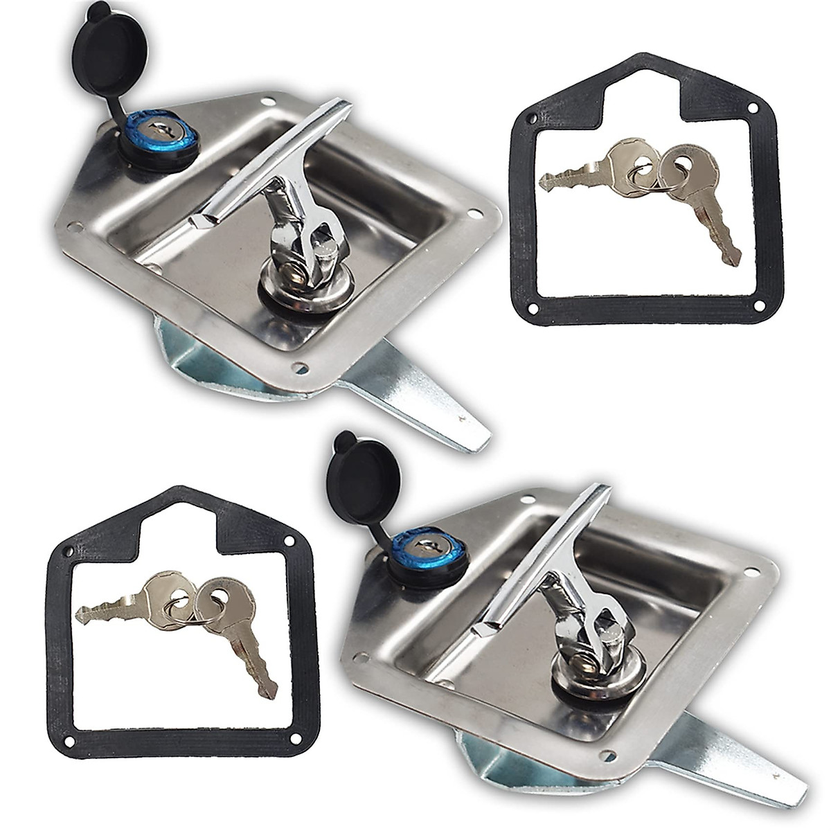 2 Trailer Door Latch T-Handle Lock Stainless Steel Keys for Camper RV Truck Tool