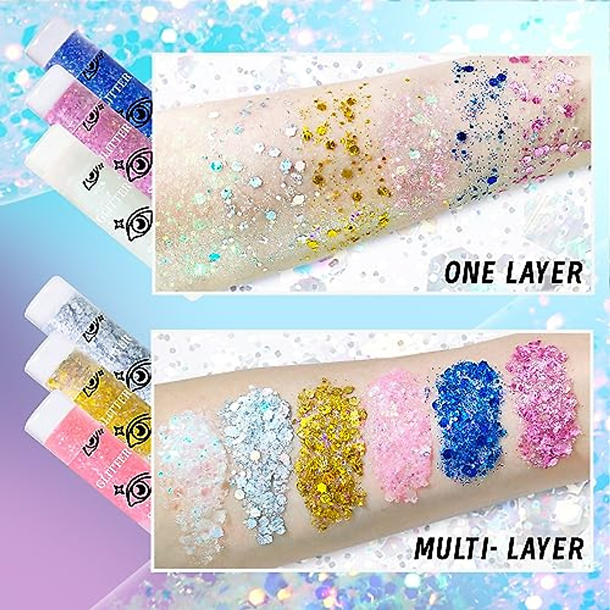 YBUETE Face Body Glitter Stick, Singer Concerts Festival Music Rave Body Glitter, Rotating Mermaid Sequins Chunky Glitter, Holographic Glitter, Waterproof and Long Lasting Sparkling, 03# Gold