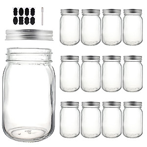 BPFY 12 Pack 16 oz Glass Mason Jars With Lids, Canning Jars for Meal Prep, Food Storage, Canning, Drinking, Oats, Salads, Yogurt, Jelly Jars, Candle Holder