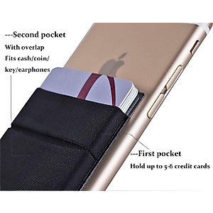 3Pack Cell Phone Card Holder Stick On, Phone Wallet Double Pocket for Back of Phone Case, ID/Credit Cards Wallet Sticker Stretchy Lycra for All Smartphones- Dark Green,Blue Gray,Black