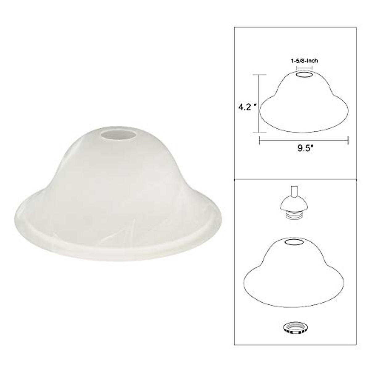 Giluta Small Floor Lamp Glass Shade Replacement Globe -Fitting Opening 1.625" Modern Alabaster Style Light Fixture Shade, Height: 4.13 inch, Width: 9.45 inch. Lipless