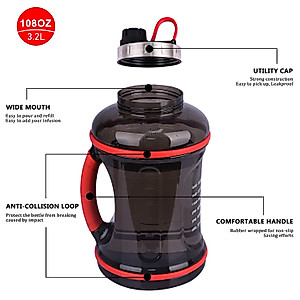 GEEKERBUY 0.9 Gallon Water Bottle Sports Water Jugs Robust 108oz Large Reusable Water Bottles Leak Proof Motivational Plastic Drinking Container for Sport Travel Camping Outdoor
