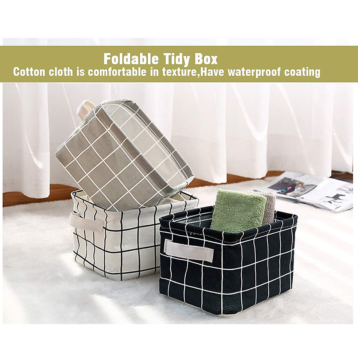 AARAINBOW 3 Packs Storage Basket Bins Canvas Mini Storage Cubes Storage Basket for Makeup, Toys Liners, Books Storage Baskets with Handles for Shelves & Desks(3 Gray)