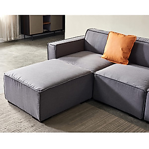 LCH Faux Leather Fabric Reversible 4 Seater Sectional Couch with Storage, Modular Sofa L Shape with Convertible Ottoman Chaise, Grey