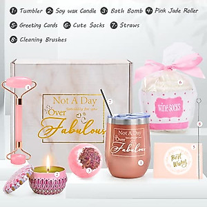 Baesan Birthday Gifts for Women - Fun Gifts Set - Funny Thank You Gifts Ideas for Her, Friend, BFF, Mom, Wife, Daughter, Sister, Aunt, Coworker - 12oz Tumbler and Jade Roller
