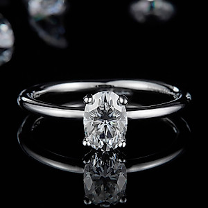VIKI LYNN 1ct Moissanite Ring Oval-cut Sterling Silver Wedding Engagement Anniversary Thin Band Ring for Women