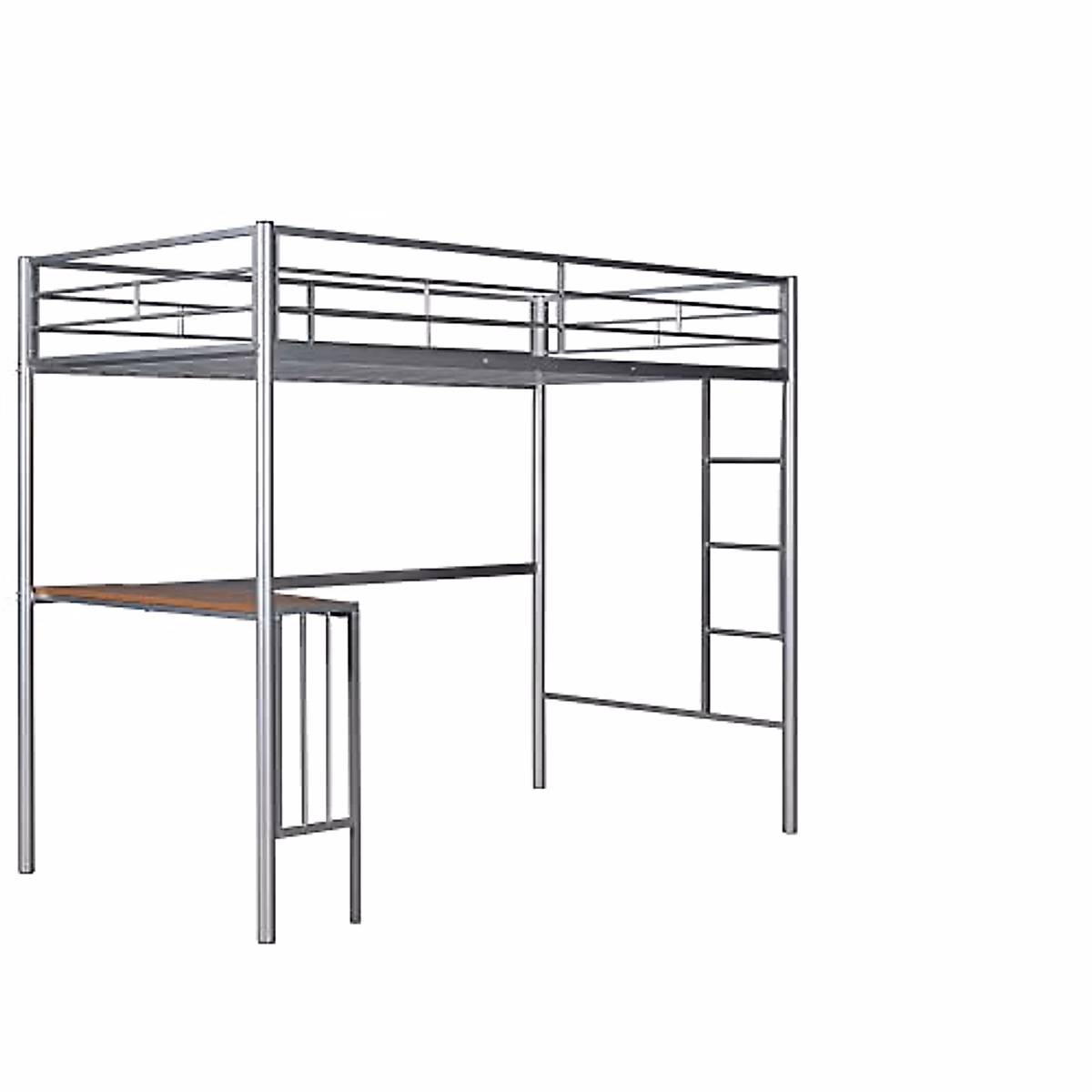 Tidyard Twin Over Full Metal Bunk Bed with Desk, Ladder and Quality Slats for Bedroom, Metallic Silver for Bedroom Dorm Guest Room Home Furniture