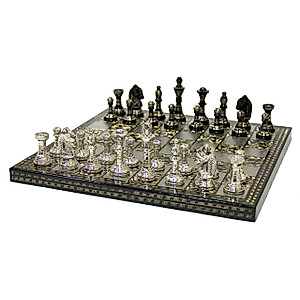 StonKraft Brass Chess Board Game Set with 100% Brass Chess Pieces Chessmen Coins (12" x 12" Inches)