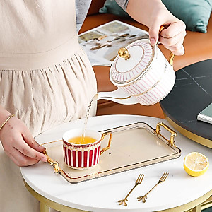 XingZhuo Acrylic Gold Serving Tray Set with Handles, Coffee Table Tray, Modern Design Trendy Coffee Tray, Tray Serving Breakfast Fast Food Appetizers, Trays for Serving Party,1Pack