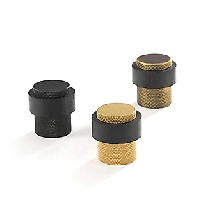 Metal Workz Hardware Modern Floor Mount Door Stop Solid Brass Knurled Textured Rubber Door Stopper (Satin Brass)
