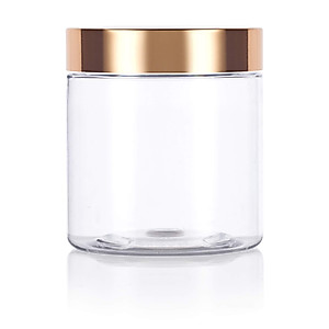 8 oz / 240 ml Clear PET Plastic Refillable Jar with Luxury Gold Metal Overshell Lid (6 Pack)