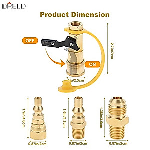1/4” RV Quick Connect Propane Adapter Shutoff Valve and Full Flow Plug Kit, with 3/8” Male Flare Fitting to Quick-Release Connection for Pressure Regulator or Hook RV Hose Pipe Lines, Gas BBQ Grill