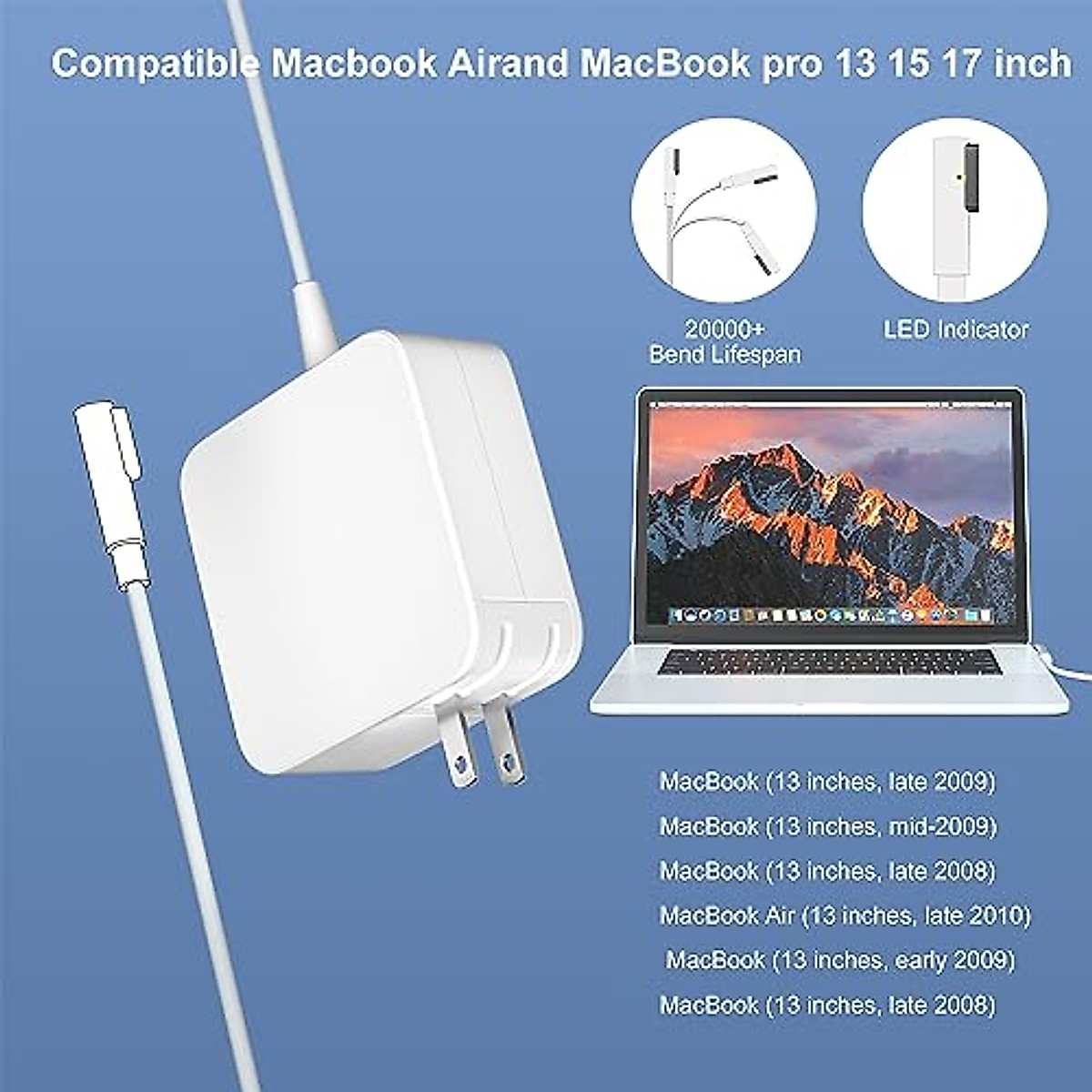 Mac Book Pro Charger, Replacement for Mac Book Pro 13 Inch 85W 60W Magnetic L-Tip Power Adapter Before Mid 2012,Compatible with Mac Book(2009-2012)