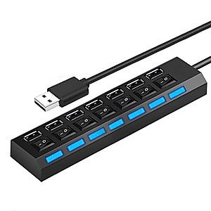 7 Port USB Hub, 480Mbps USB2.0 Hubs with Independent Switch 7 Port Socket USB Splitter Converter No Conflict Plug and Play USB Data Hub Splitter For Mobile Phone, Tablet Pc, Keyboard, Mouse