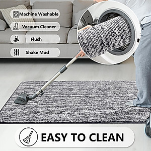 REFETONE Indoor Doormat, Front Door Mat 20"x32" Absorbent Rubber Backing Non Slip Back Door Mats, Machine Washable Low-Profile Entry Rug, Resist Dirt Inside Floor Mat Door Rugs for Entryway, Dark Grey