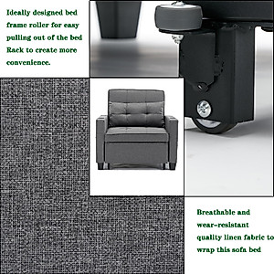 Luoyisimall Leather Sofa Bed, 3-in-1 Convertible Futon Sofa Beds with USB Ports and Cup Holder,Adjustable Backrest Sleeper Lounge Chair for Living Room，Bedroom,Guest Room (Linen Dark Grey)