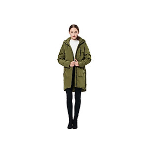 Orolay Women's Stylish Down Hooded Jacket with Two-Way Zipper Winter Down Coat Puffer Jacket Army Green L